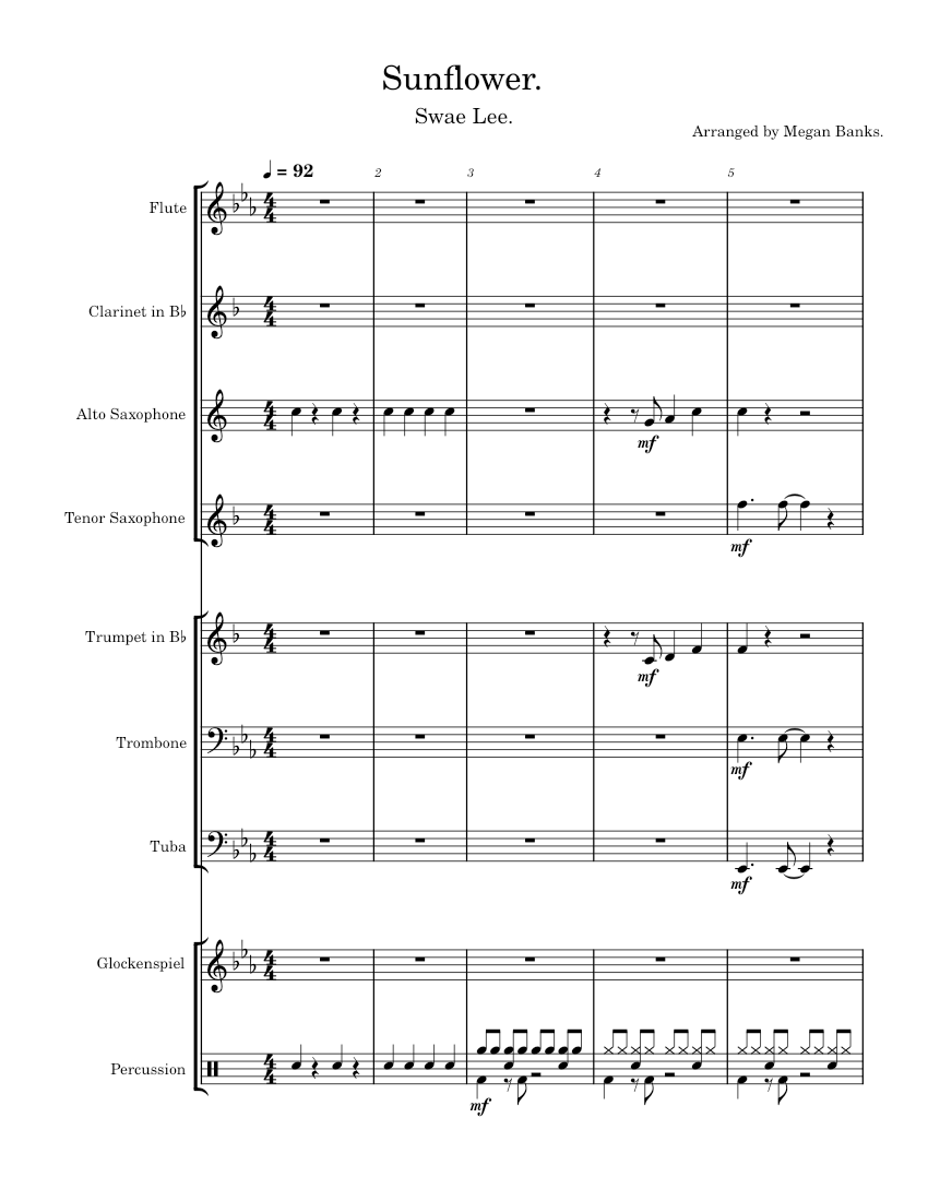 Sunflower. Sheet Music for Trombone, Tuba, Flute, Saxophone alto & more ...