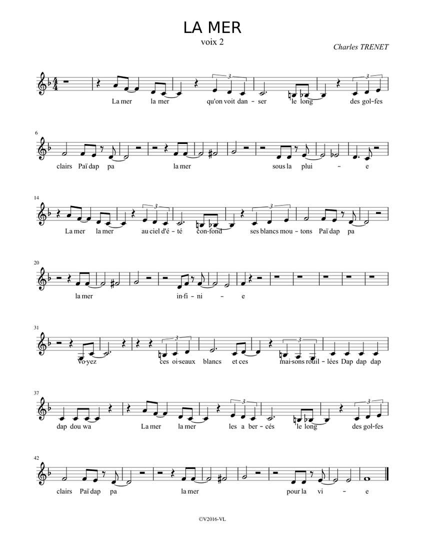 La mer-voix 2 Sheet music for Vocals (Solo) | Musescore.com