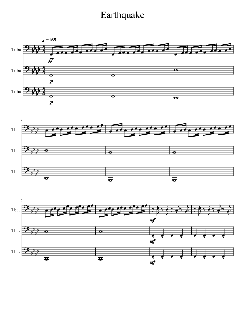 Earthquake Sheet music for Tuba (Solo) | Musescore.com