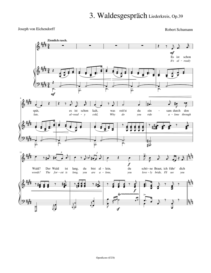 Schumann Robert Liederkreis Op 39 No 3 Waldesgesprach in English Sheet ...