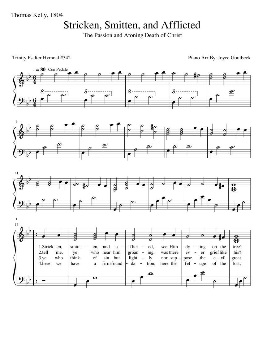 Stricken, Smitten, and Afflicted Sheet music for Piano (Church Choir ...