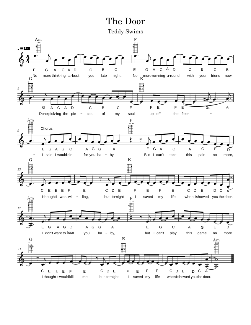 The Door – Teddy Swims Sheet Music with Chords for Voice (other) (Solo ...