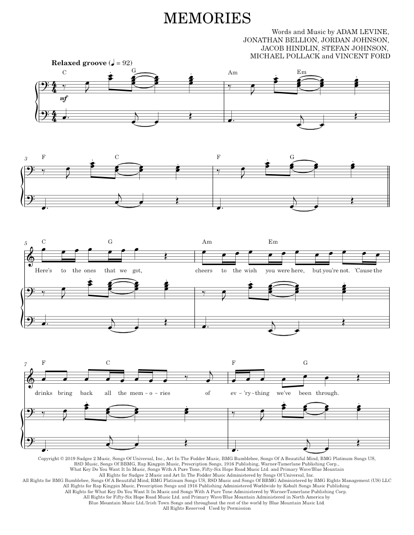 Memories Sheet music for Piano, Vocals by Maroon 5 Official | MuseScore.com