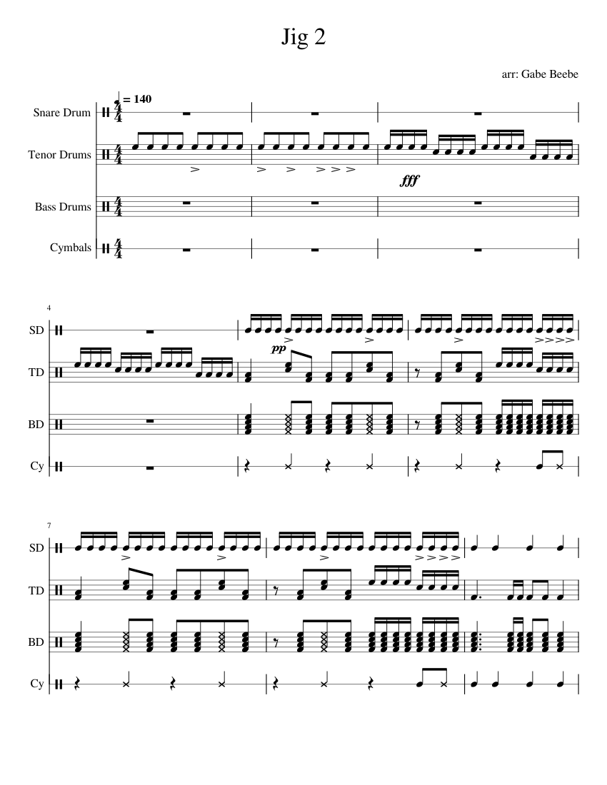 Jig_2_Drumline_Oak_Mountain Sheet music for Snare drum, Crash, Tenor ...
