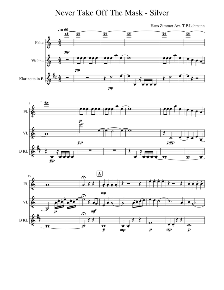 Never Take Off The Mask - Silver Sheet music for Flute, Clarinet in b ...