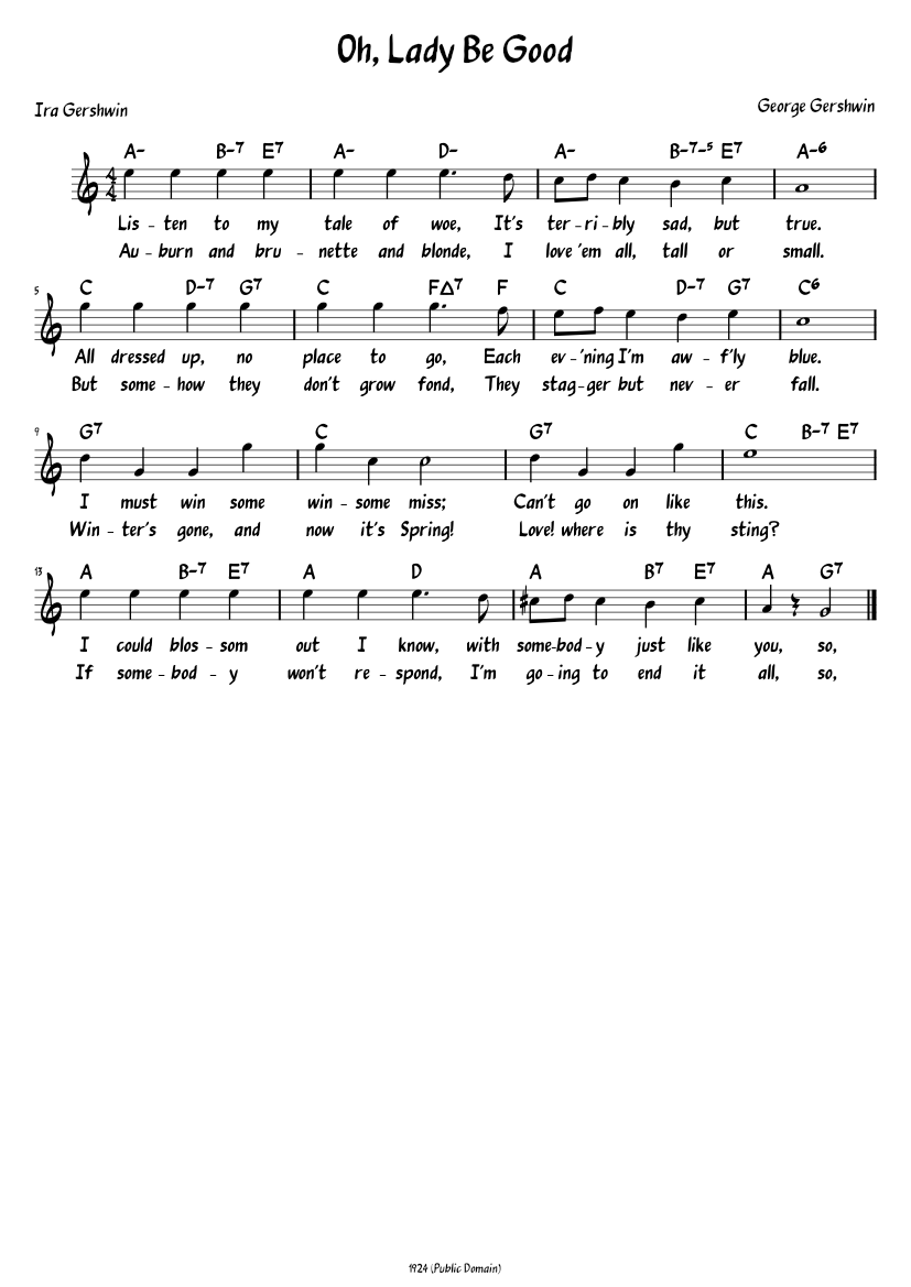 Lady Be Good (Lead sheet with verse and lyrics ) Sheet Music with ...