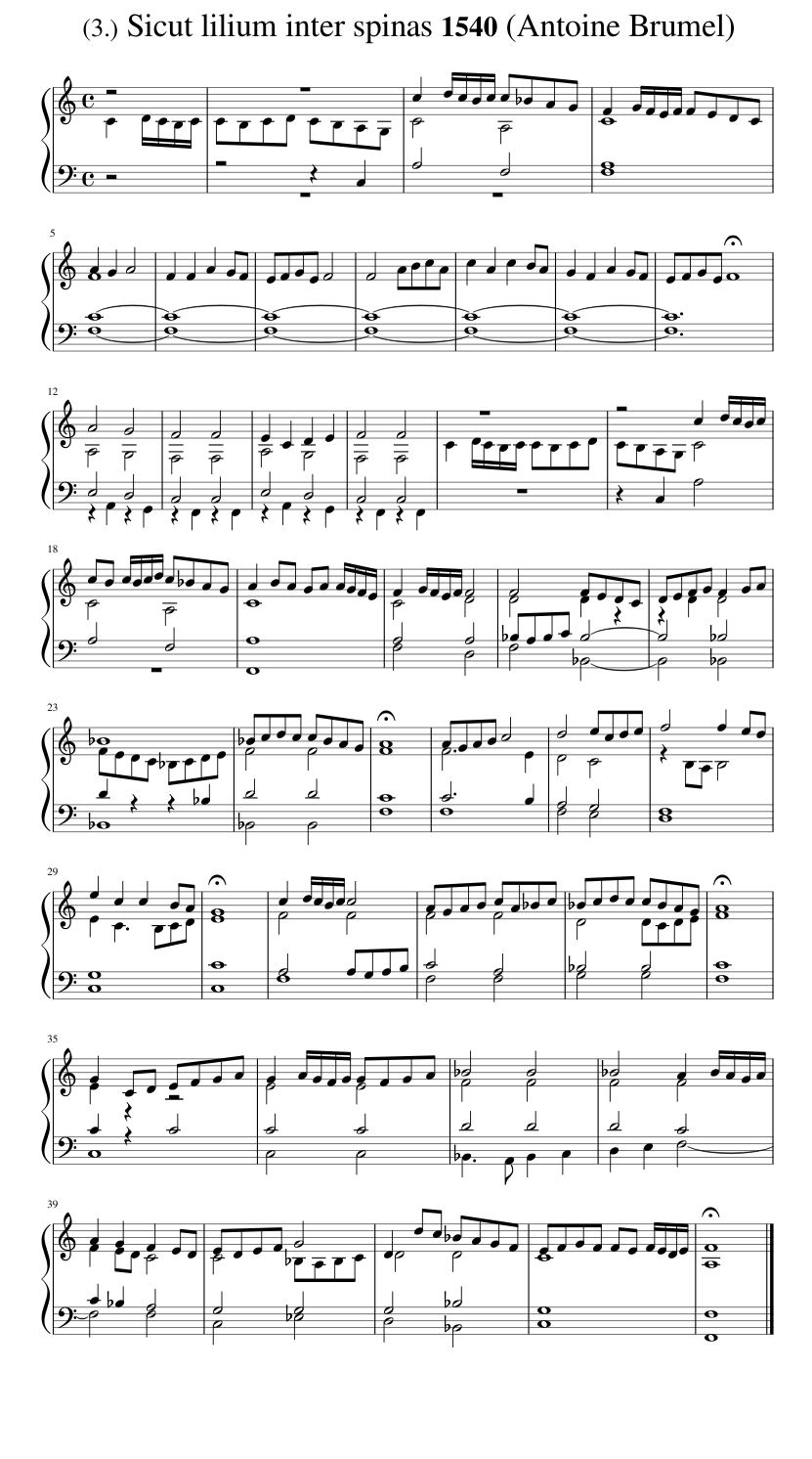 Sicut lilium inter spinas 1540 (Antoine Brumel) Tabulature Johannes of ...