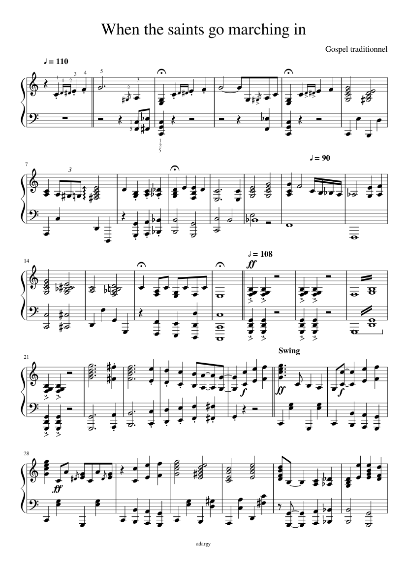 When the saints go marching in Sheet Music for Piano (Solo) | MuseScore.com