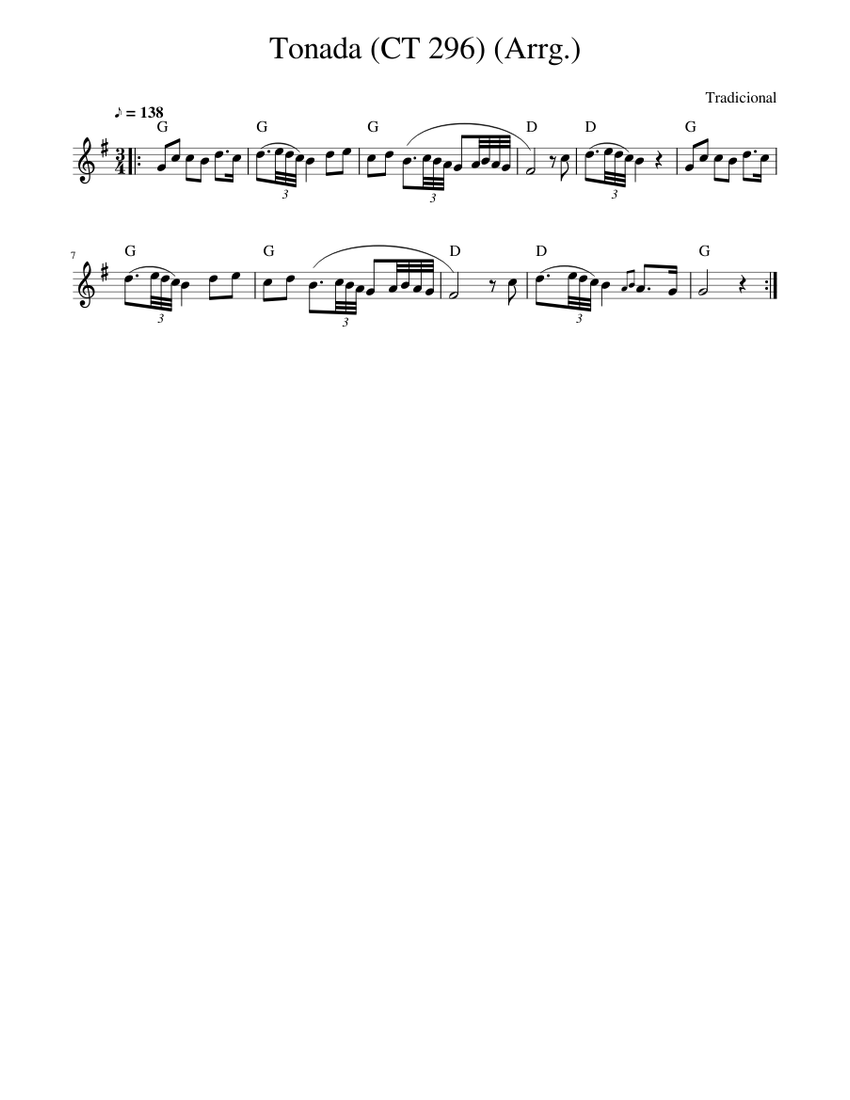 Traditional music - Tonada (CT 296) (Arrg.) Sheet music for Piano (Solo ...