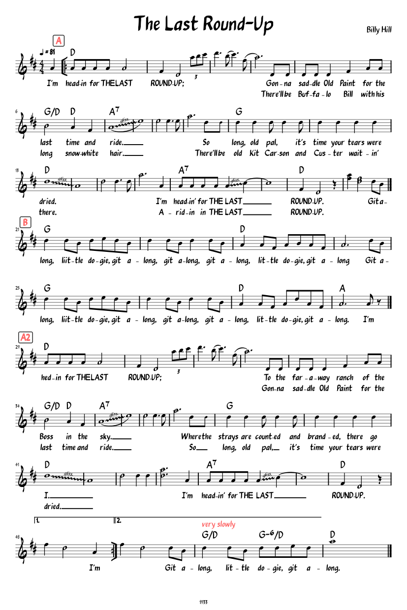The Last Roundup (Lead sheet with lyrics ) Sheet Music with Chords for ...