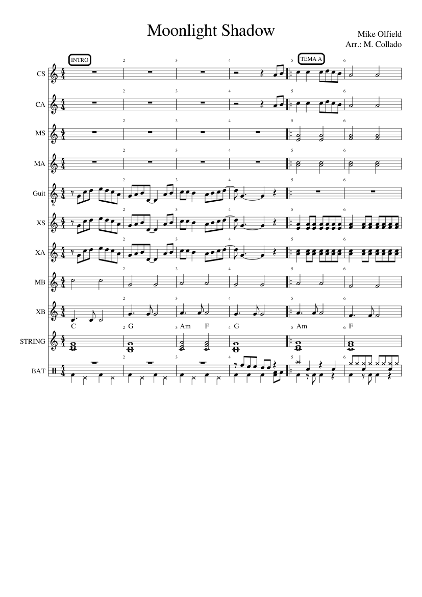 Moonlight shadows (ar. Manuel Collado) Sheet music for Contrabass ...