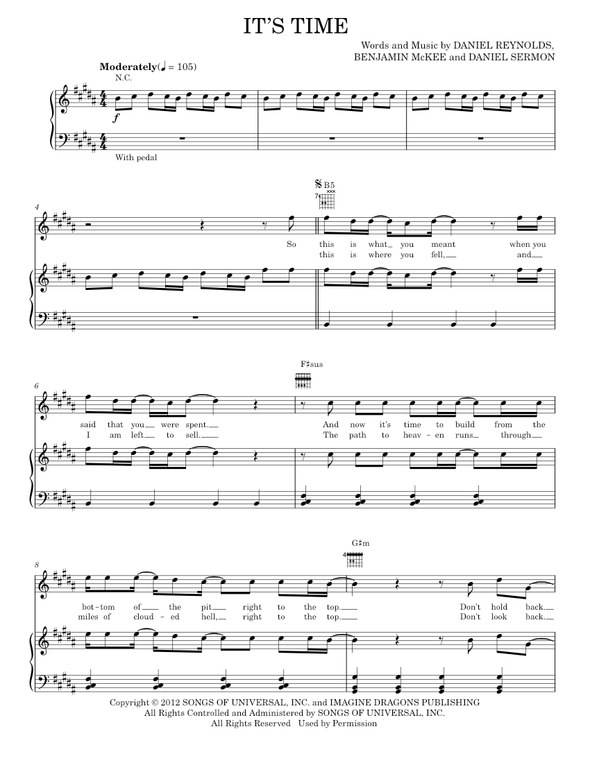It's Time Sheet music for Piano, Vocals by Imagine Dragons Official ...