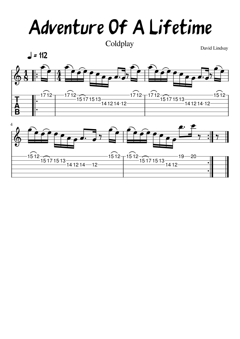 Adventure Of A Lifetime - Coldplay Sheet Music and Tab for Guitar (Solo ...