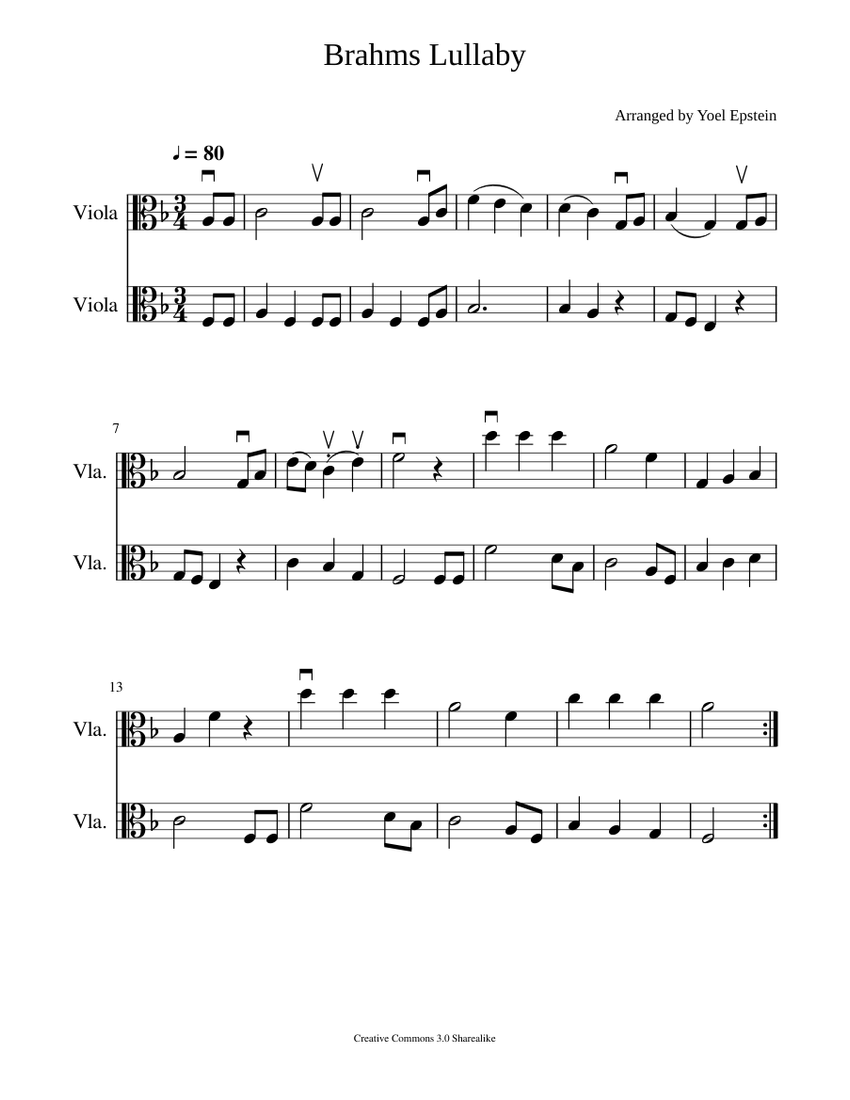 Brahms lullaby 2 vlas Sheet music for Viola (String Duet) | Musescore.com