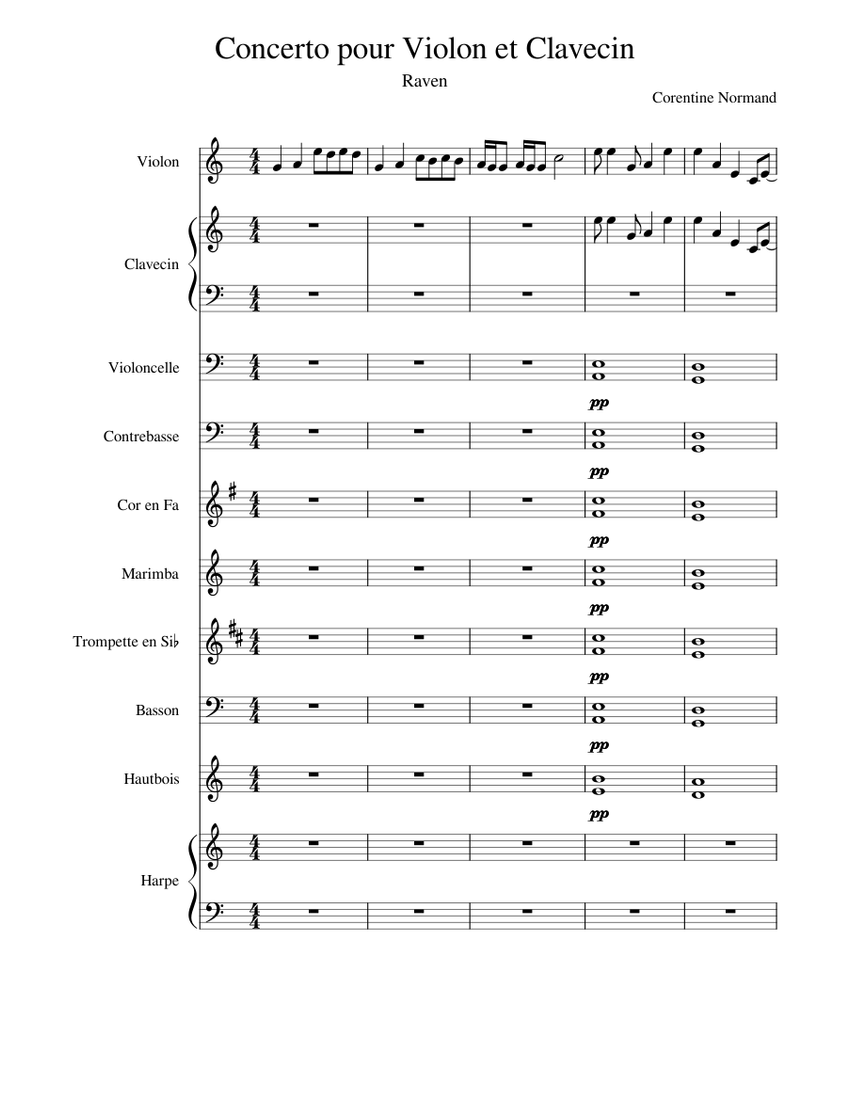 concerto pur violon et clavecin Sheet music for Harpsichord, Oboe ...