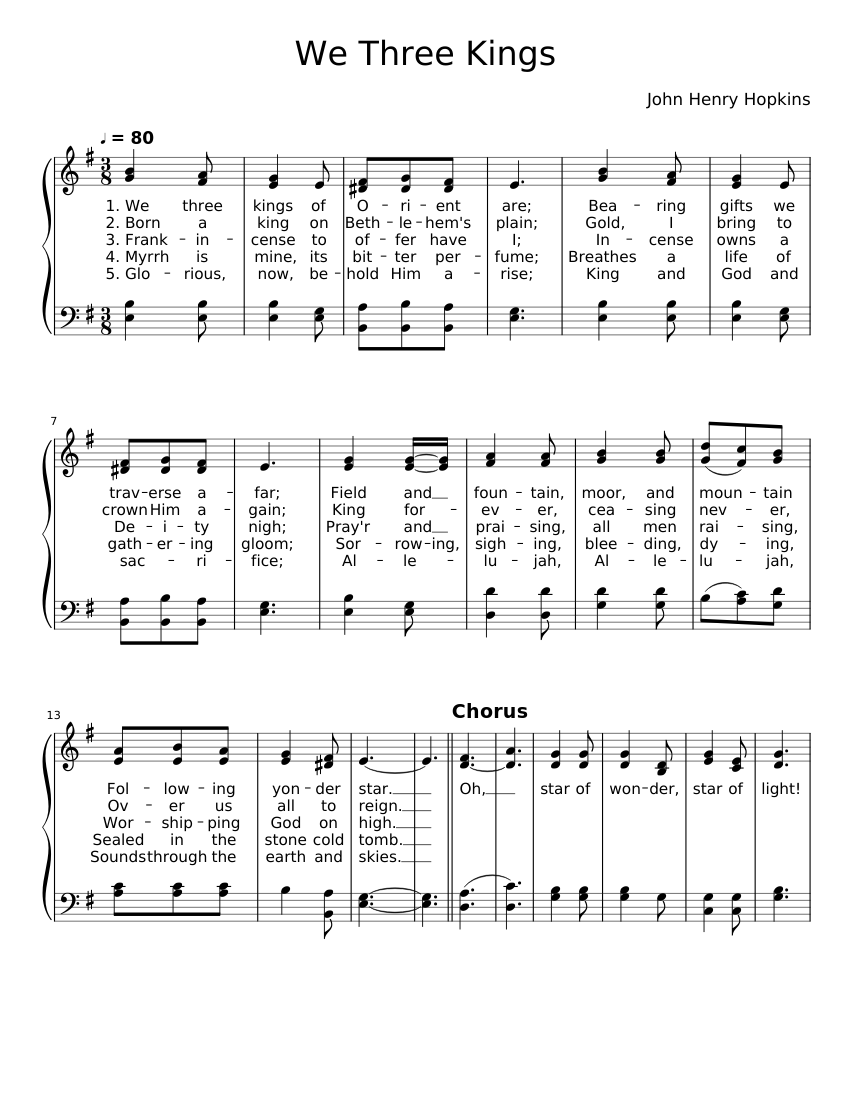 We Three Kings Sheet music for Piano (Solo) | Musescore.com