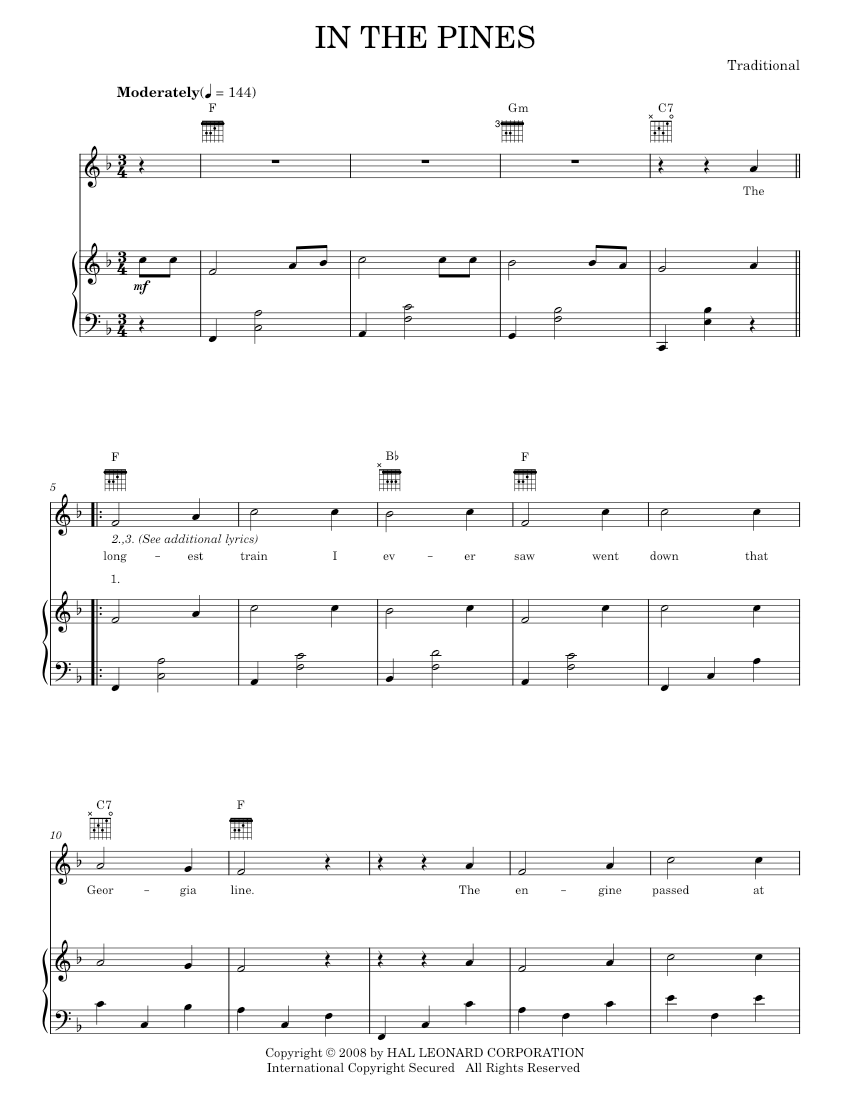 Play Official version of In the pines Sheet Music by Misc Traditional ...