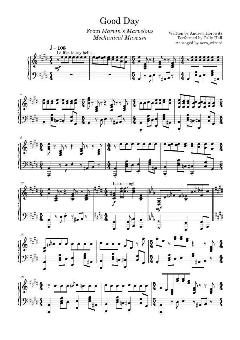 Good Day - Tally Hall (Piano Solo) Sheet Music for Piano (Solo ...