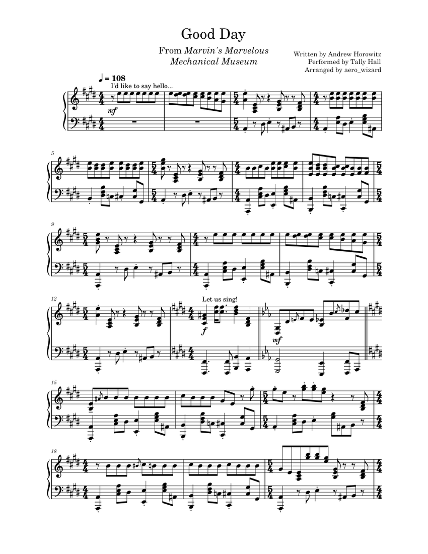 Good Day - Tally Hall (Piano Solo) Sheet music for Piano (Solo ...