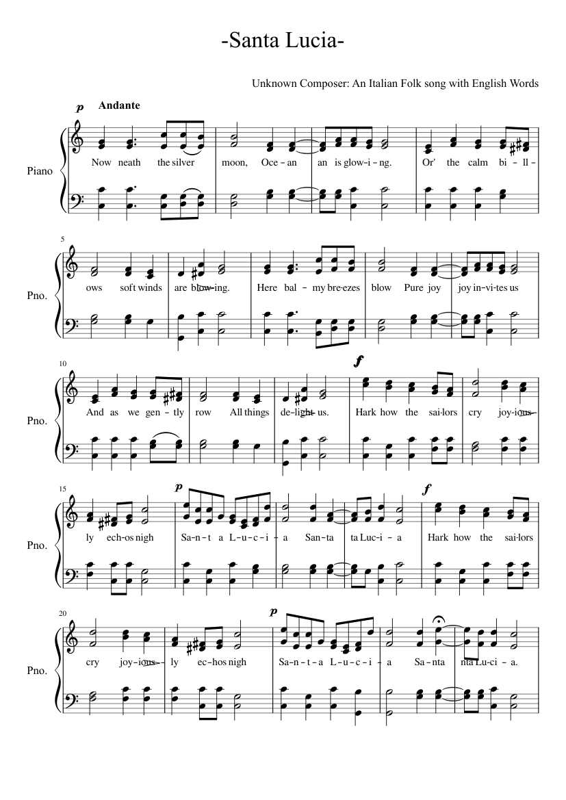 Santa Lucia Sheet Music for Piano (Solo) | MuseScore.com