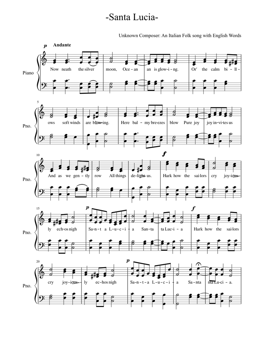 Santa Lucia Sheet music for Piano (Solo) | Musescore.com
