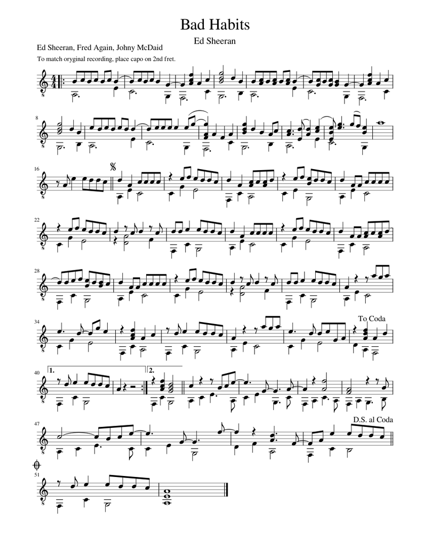 Bad Habits – Ed Sheeran (guitar solo) Sheet music for Guitar (Solo ...