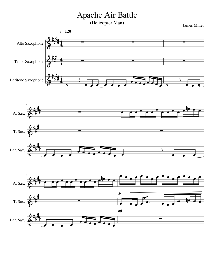 Apache Air Battle Sheet music for Saxophone alto, Saxophone tenor ...