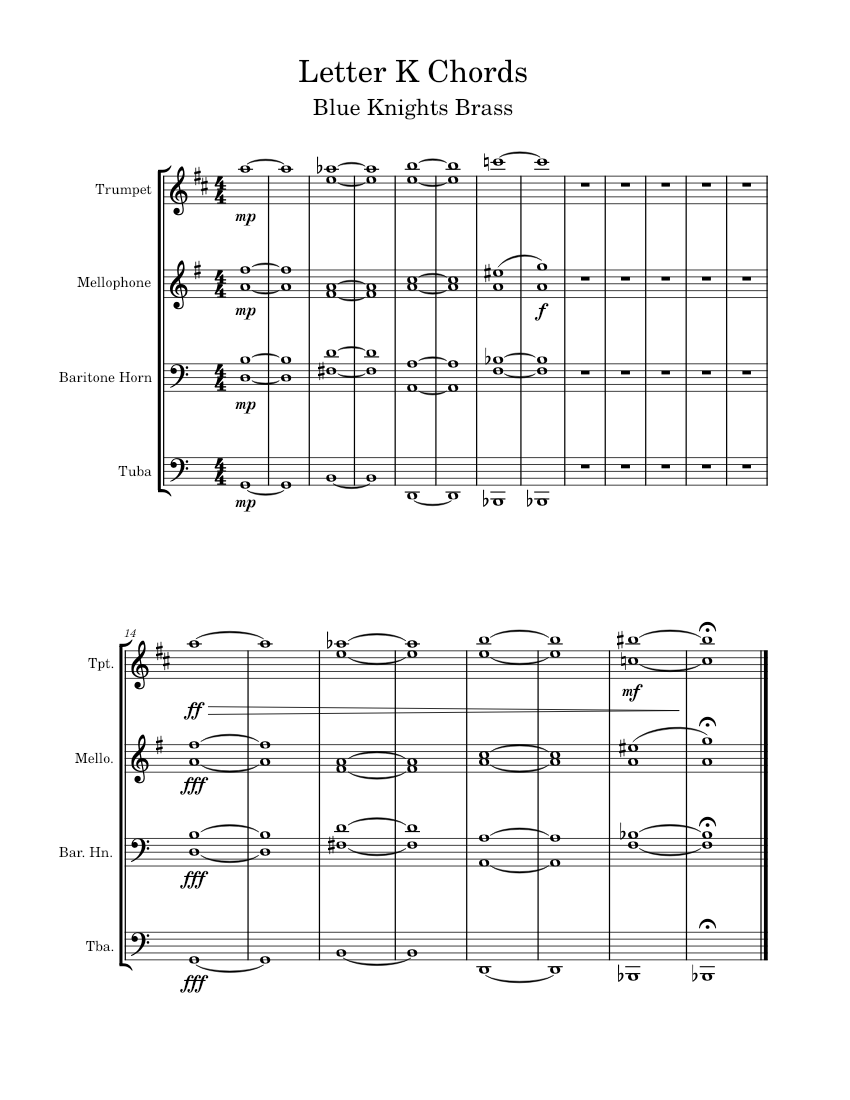 Letter K Chords Sheet music for Tuba, Mellophone, Baritone horn ...