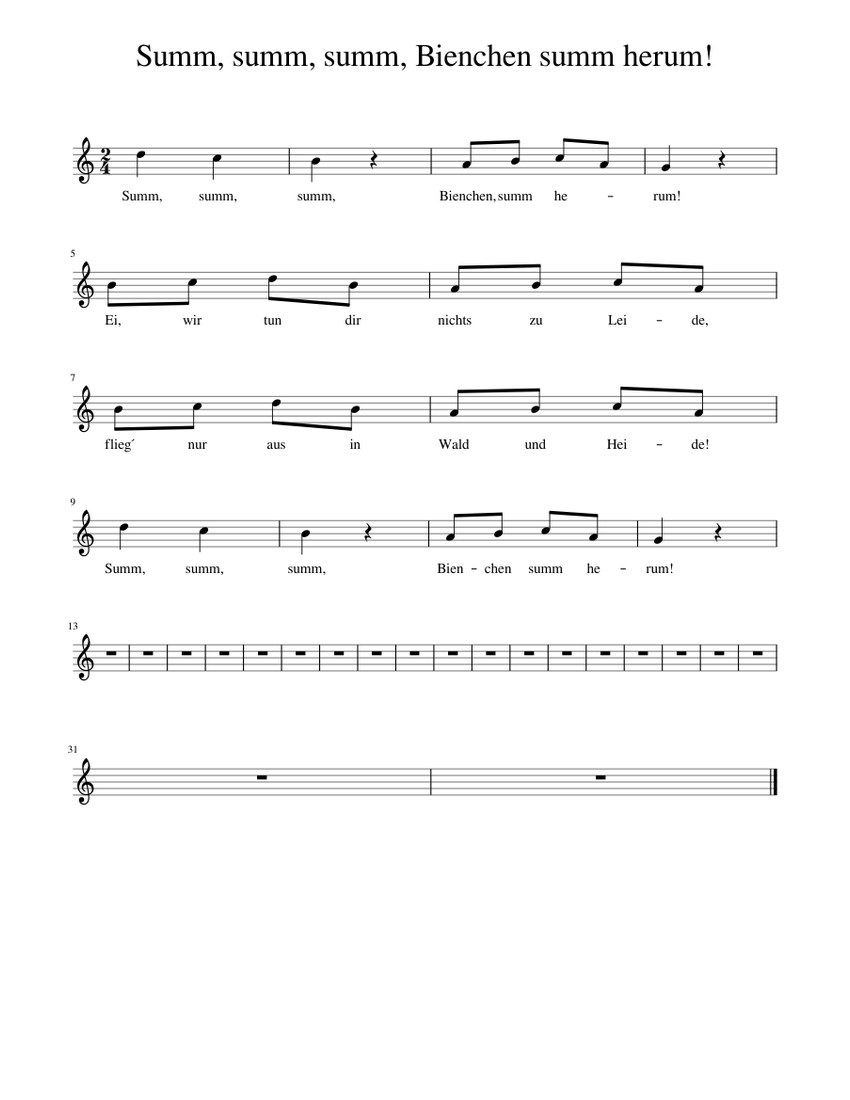 Summ, summ, summ, Bienchen summ herum! Sheet music for Piano (Solo ...