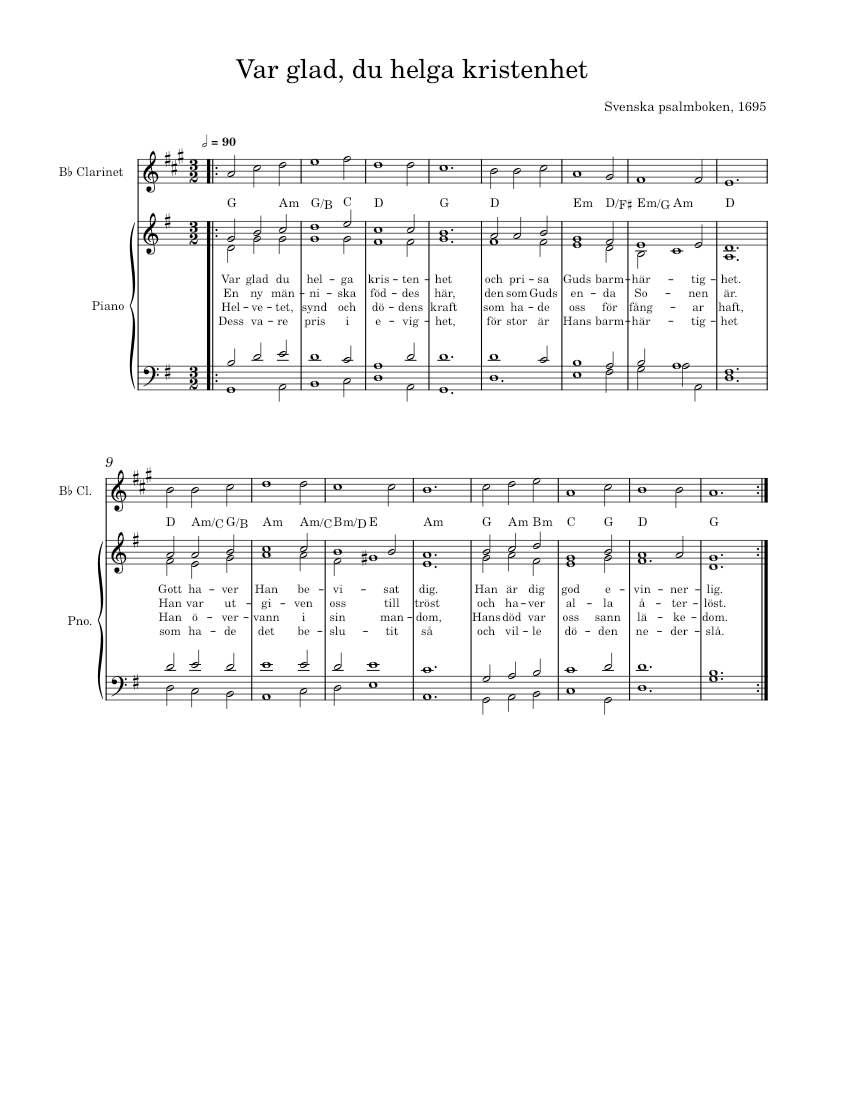 Var glad, du helga kristenhet – Svenska psalmboken, 1695 Sheet music ...