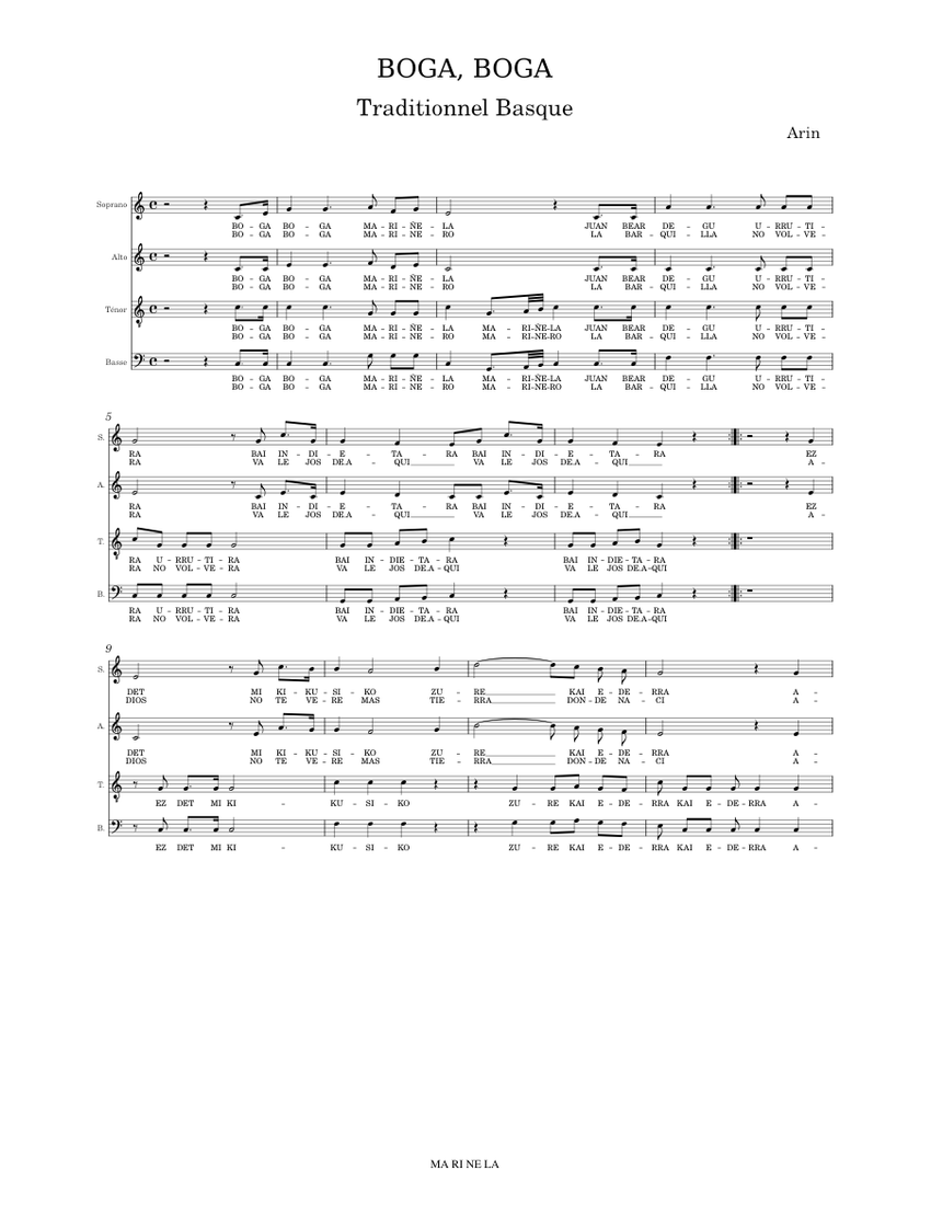 Boga, Boga – Traditionnel Basque - piano tutorial