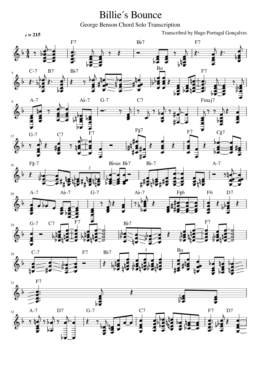 Billie´s_Bounce | George Benson Chord Solo Transcription Sheet Music ...