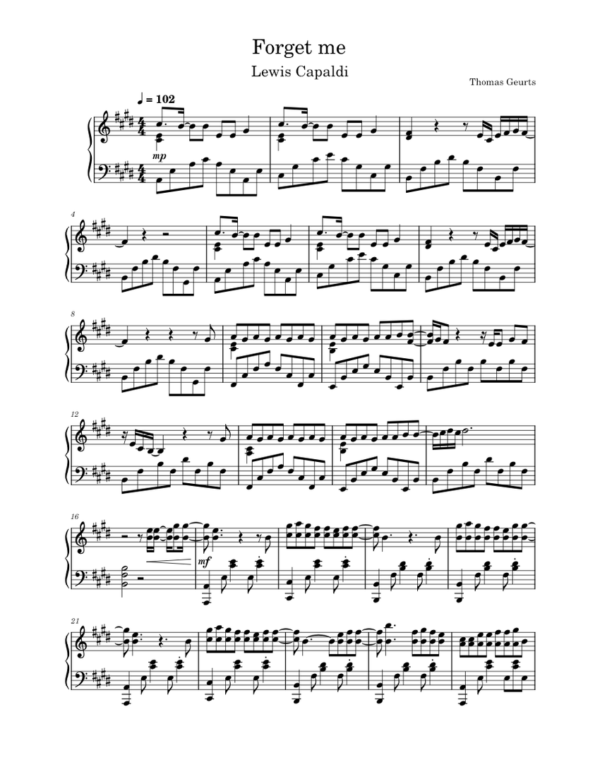 Forget me – Lewis Capaldi Sheet music for Piano (Solo) | Musescore.com