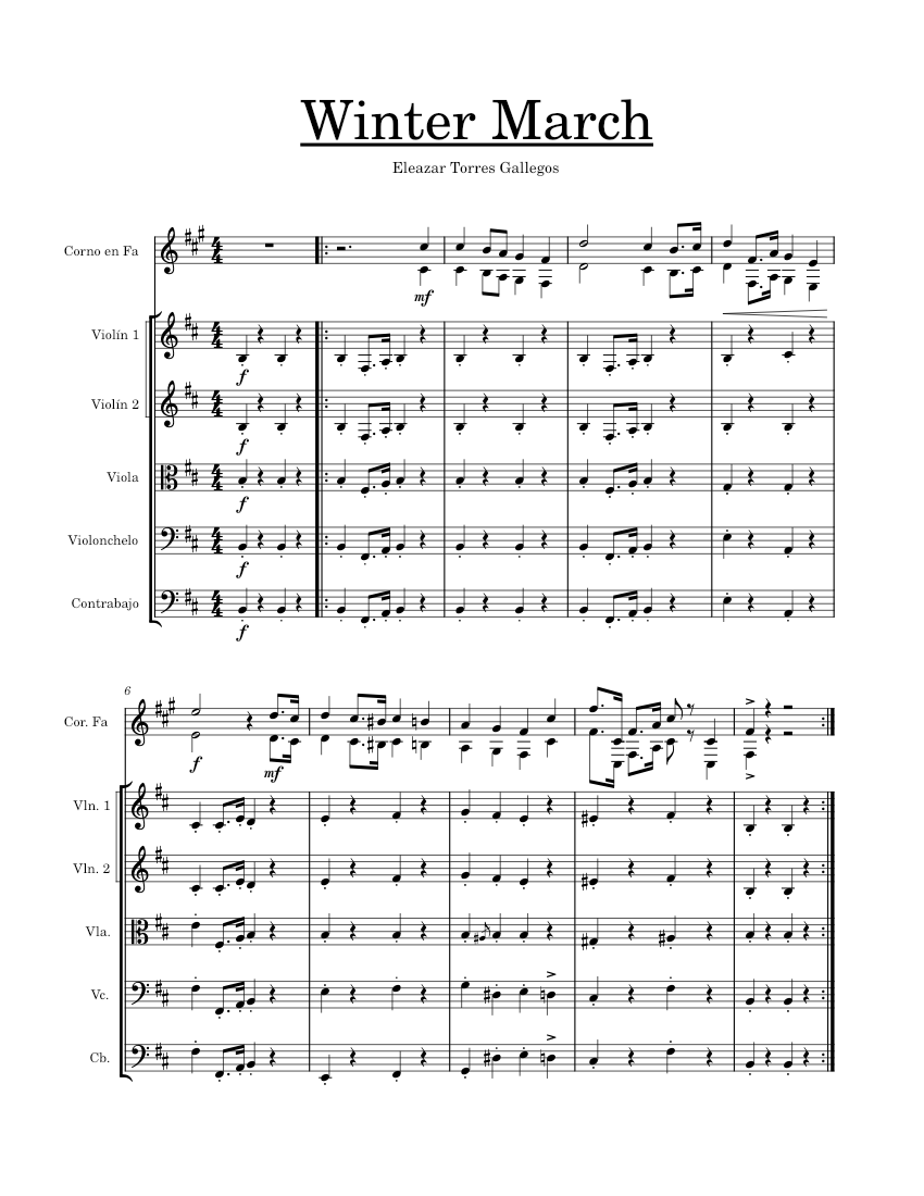 "WINTER MARCH" Music By Eleazar Torres Gallegos Sheet music for French ...