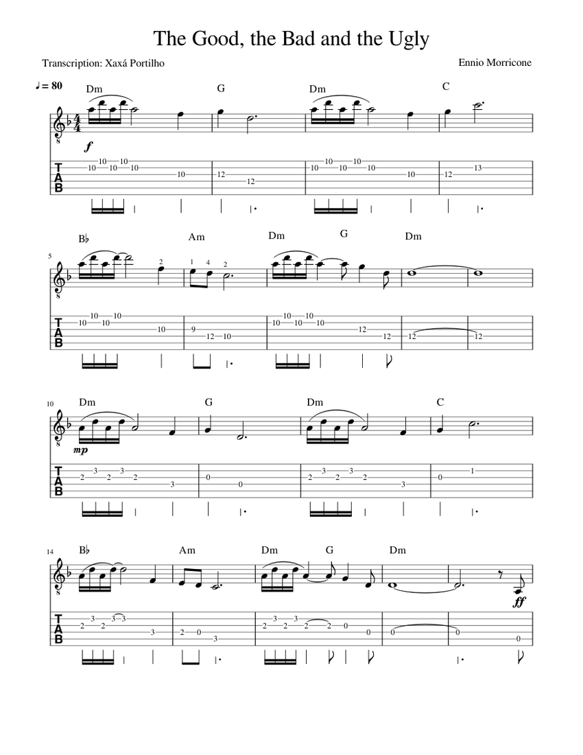 (Easy) The Good the Bad and the Ugly Sheet music for Guitar (Solo ...
