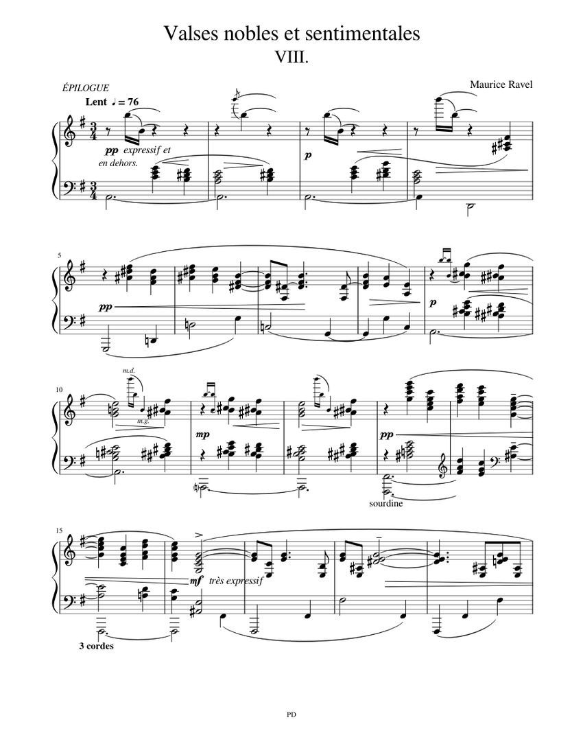 Ravel - Valses Nobles et Sentimentales, VIII - Lent Sheet music for Piano (Solo) | Musescore.com