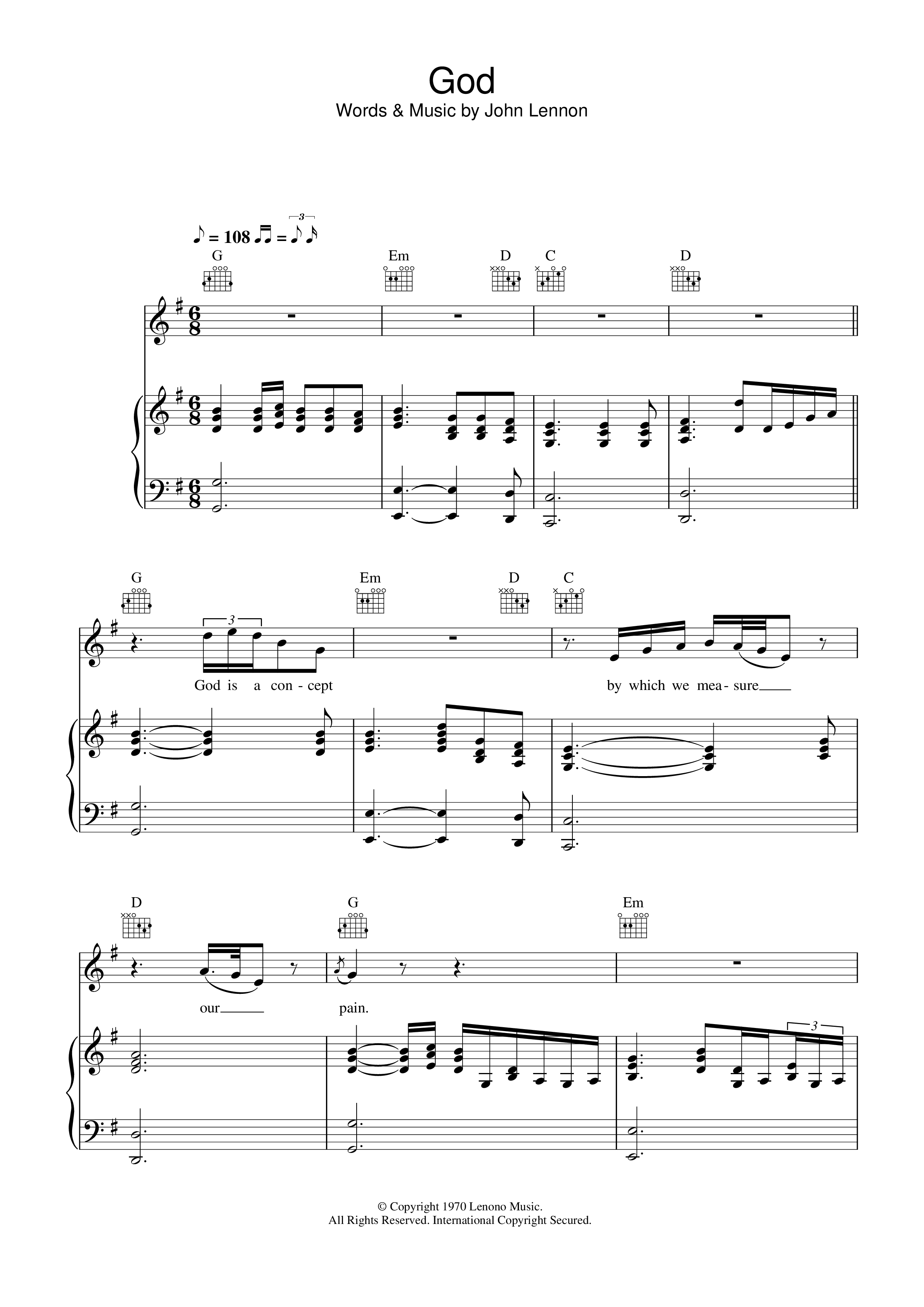 Play Official version of God Sheet Music by John Lennon for Piano ...