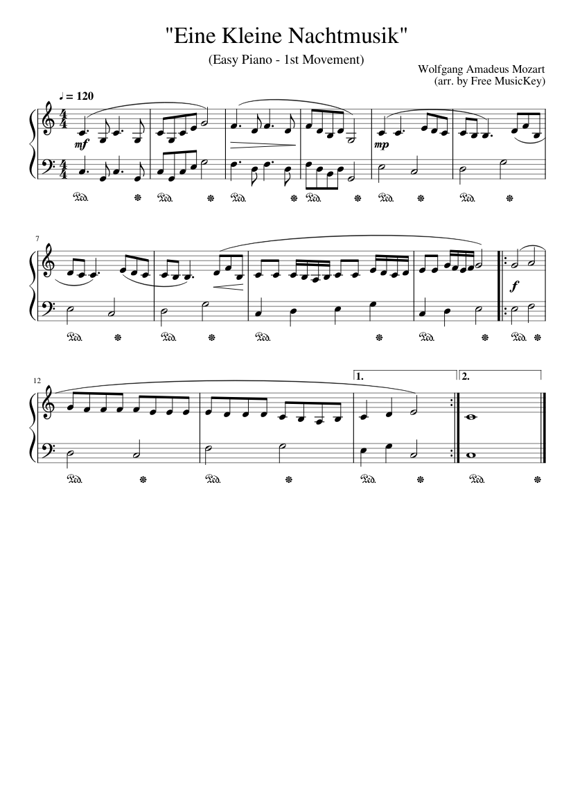 Wolfgang Amadeus Mozart "Eine Kleine Nachtmusik" Easy Piano (arr. by ...