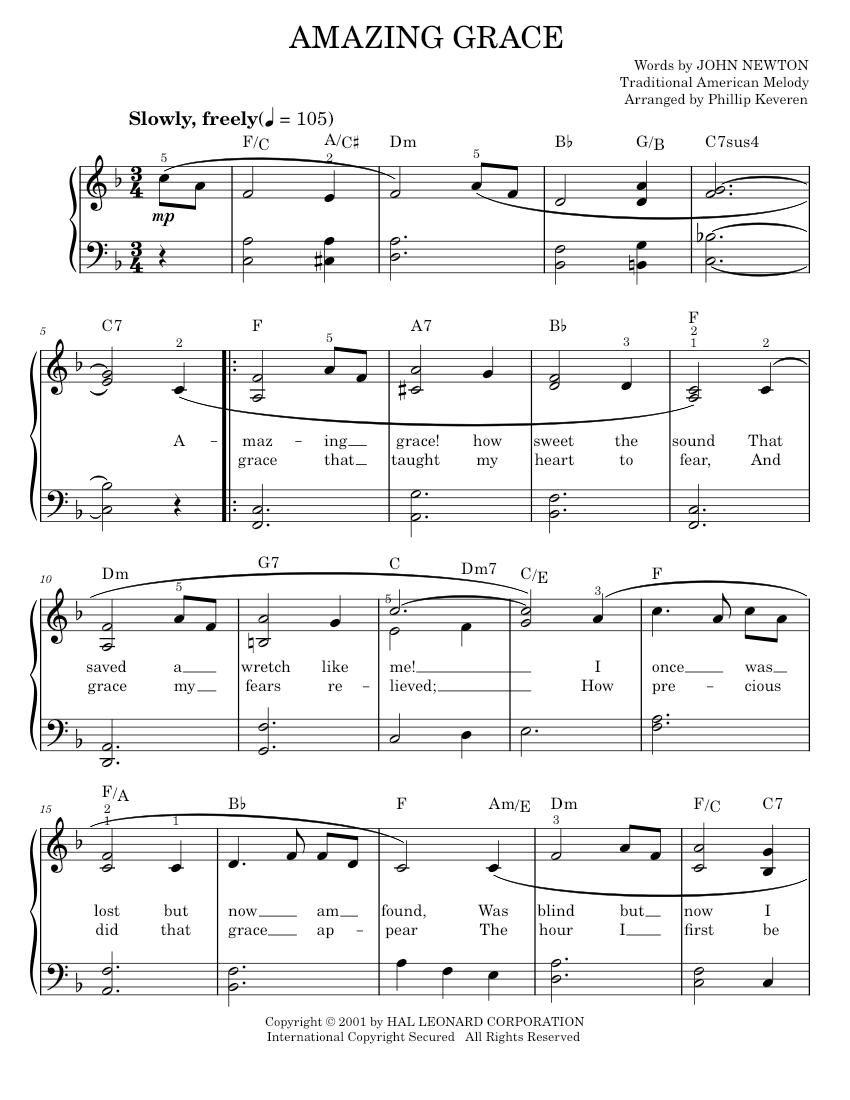 Amazing Grace Sheet music for Piano by John Newton Official | MuseScore.com