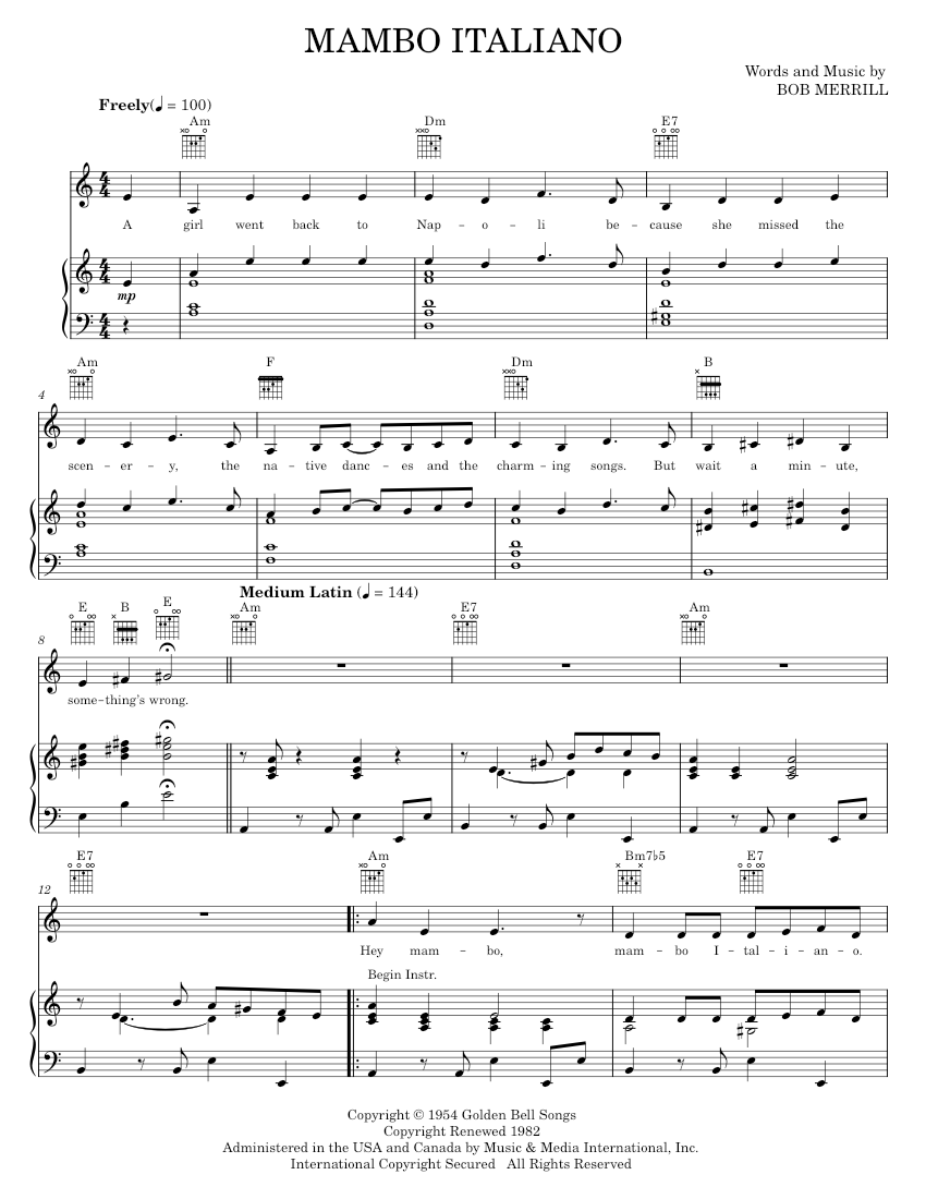 Play Official version of Mambo Italiano Sheet Music by Dean Martin ...
