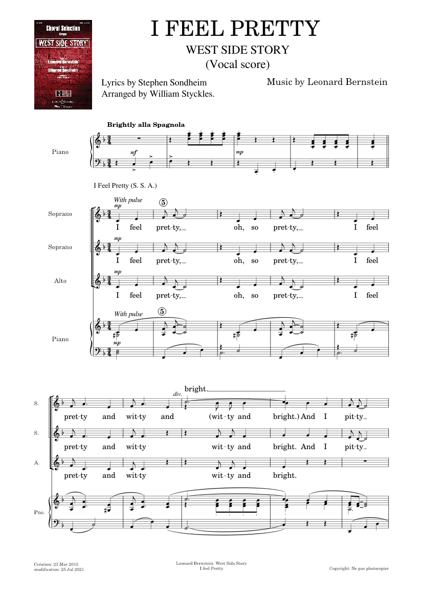 West Side Story, I feel Pretty - Leonard Bernstein Sheet Music for ...