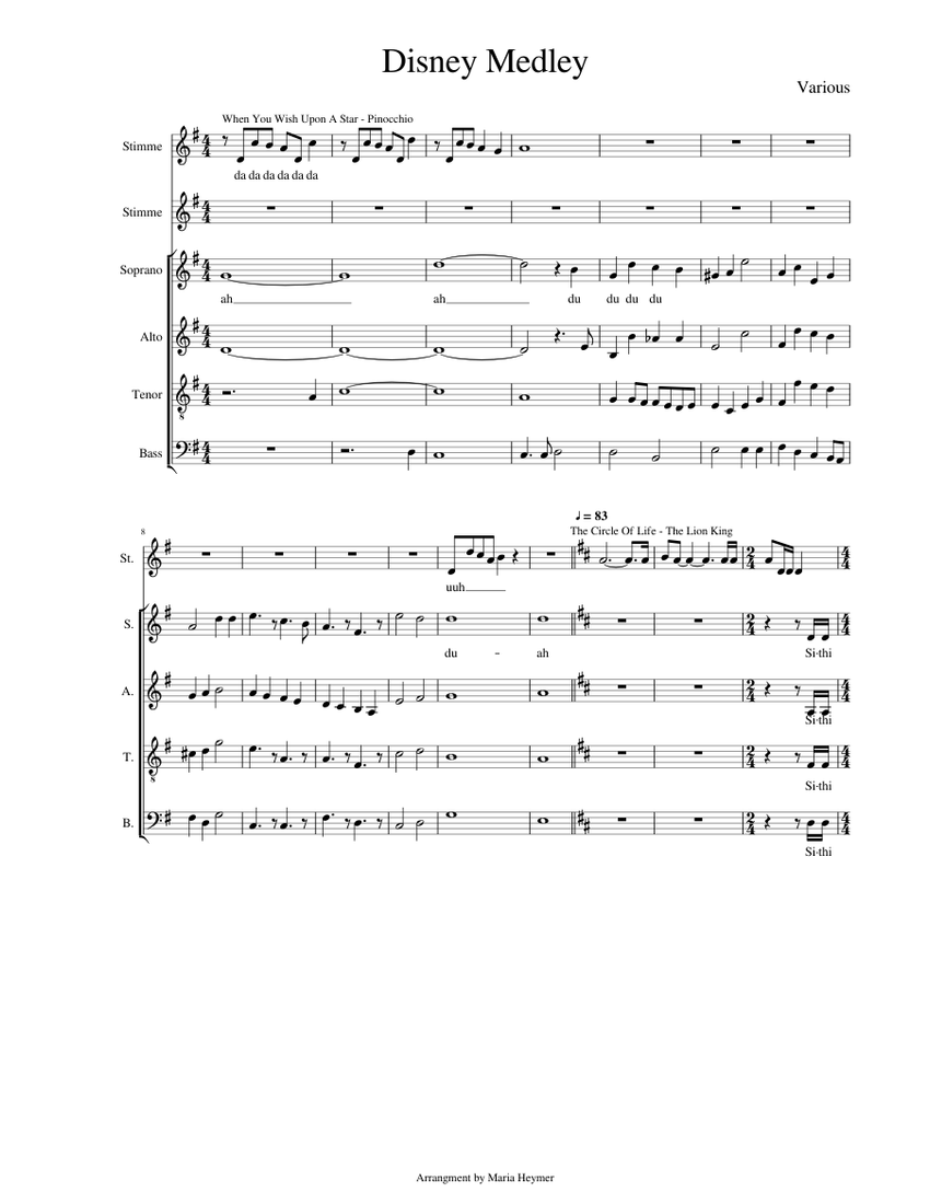 Disney Movie Medley Sheet music for Soprano, Alto, Tenor, Bass voice ...