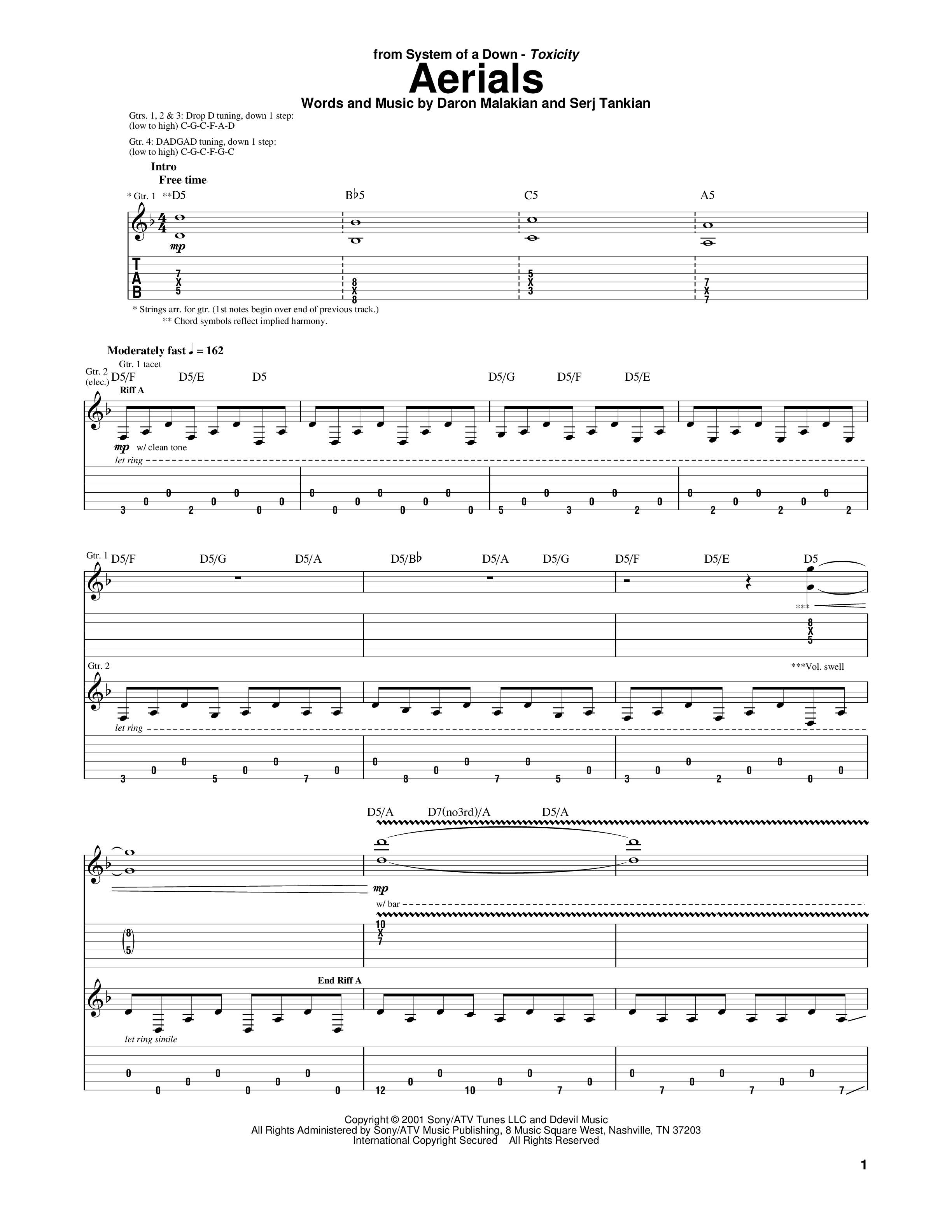 Play Official version of Aerials Sheet Music by System of a Down for Guitar | MuseScore.com