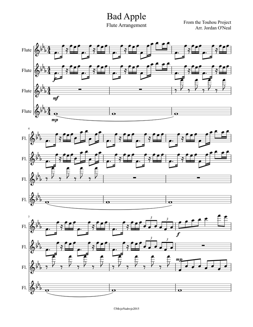 Bad Apple Sheet music for Flute (Mixed Quartet) | Musescore.com