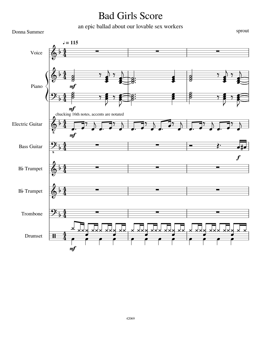 bad girls summer party full score Sheet music for Piano, Trombone ...