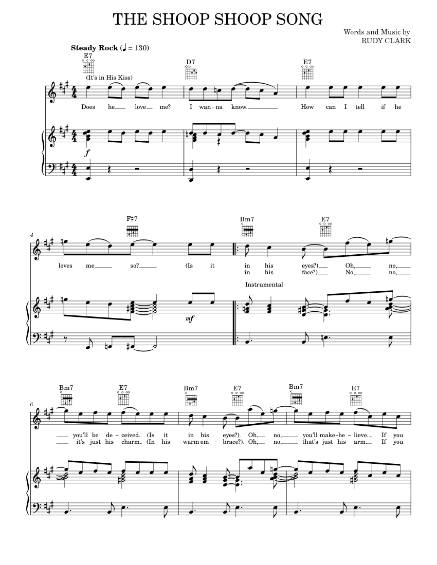The Shoop Shoop Song (It's In His Kiss) Sheet music for Piano, Vocals ...