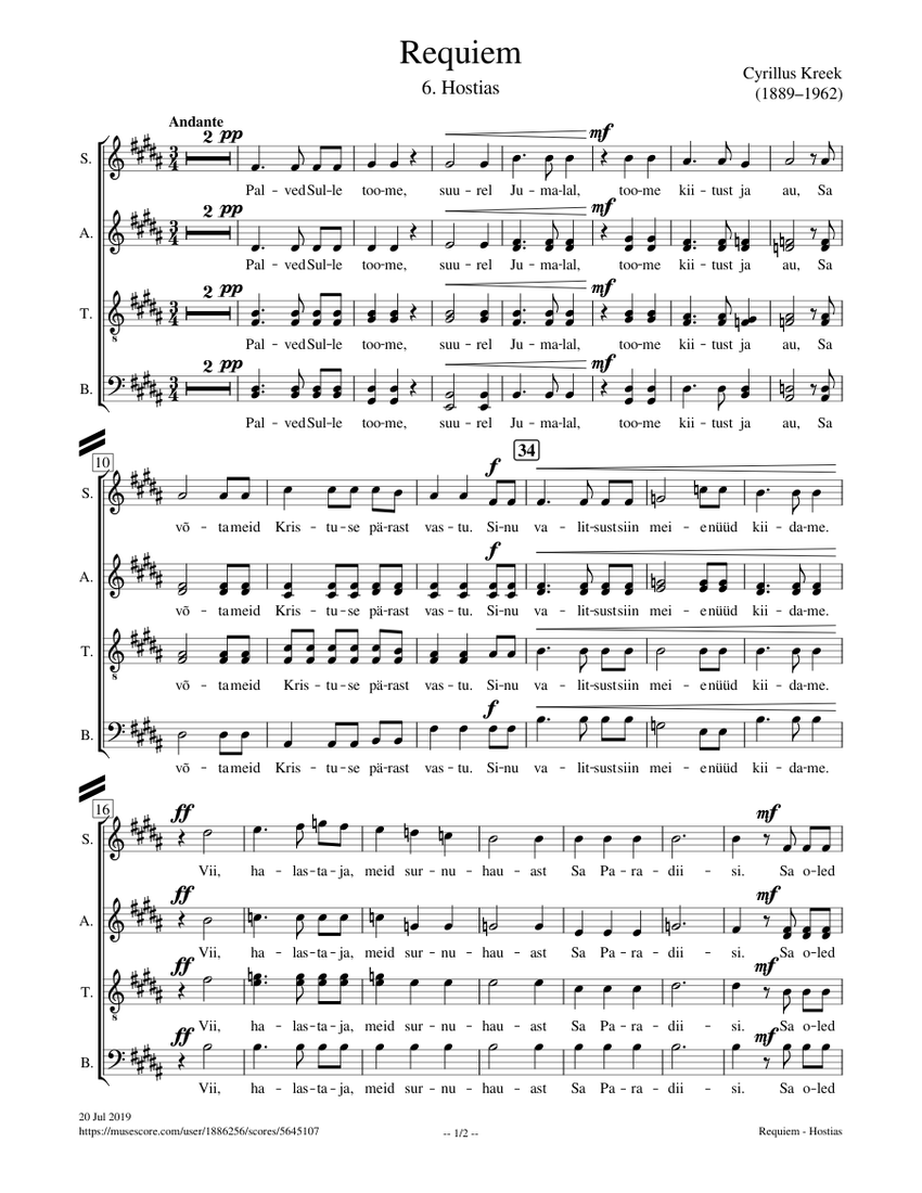 Requiem - 6. Hostias Sheet music for Soprano, Alto, Tenor, Bass voice ...