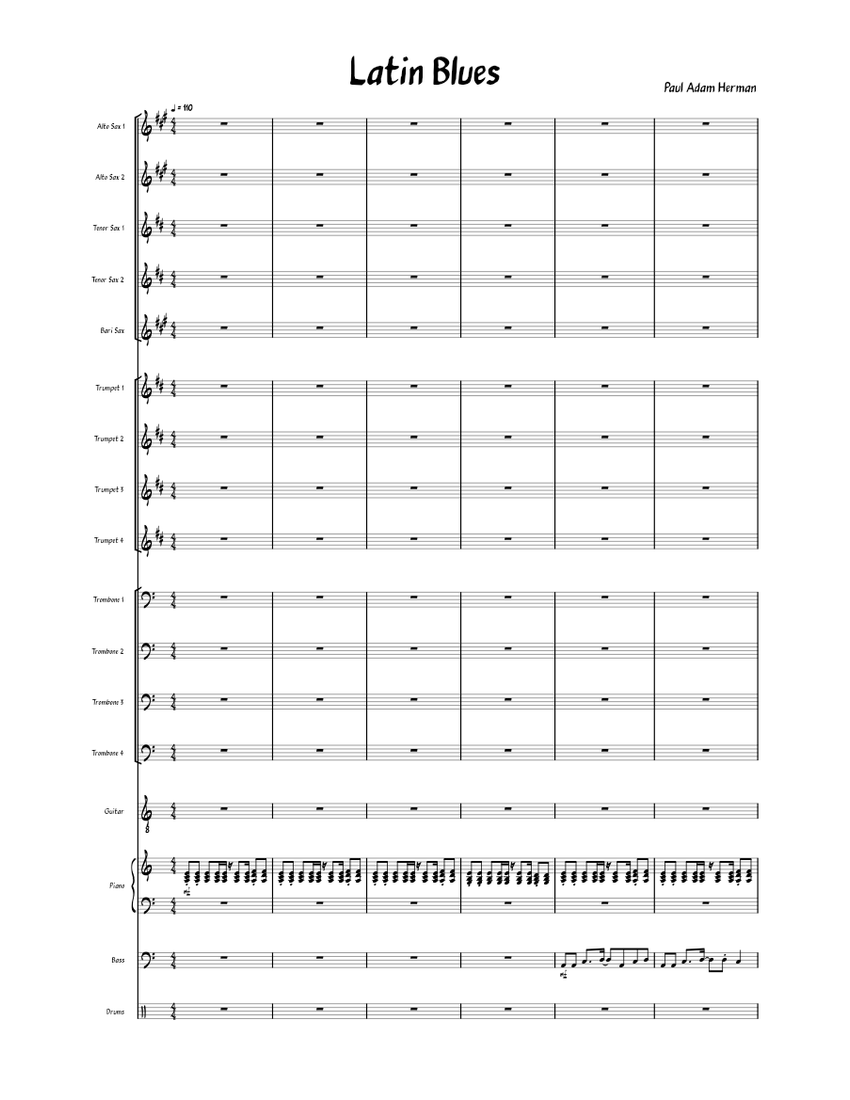 Latin Blues Sheet music for Piano, Trombone, Saxophone alto, Saxophone ...