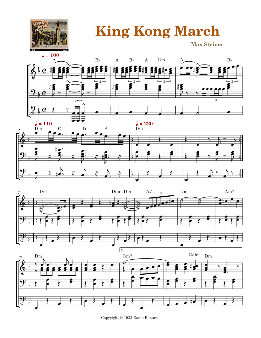 King Kong March – Max Steiner Sheet Music with Chords for Piano (Solo ...