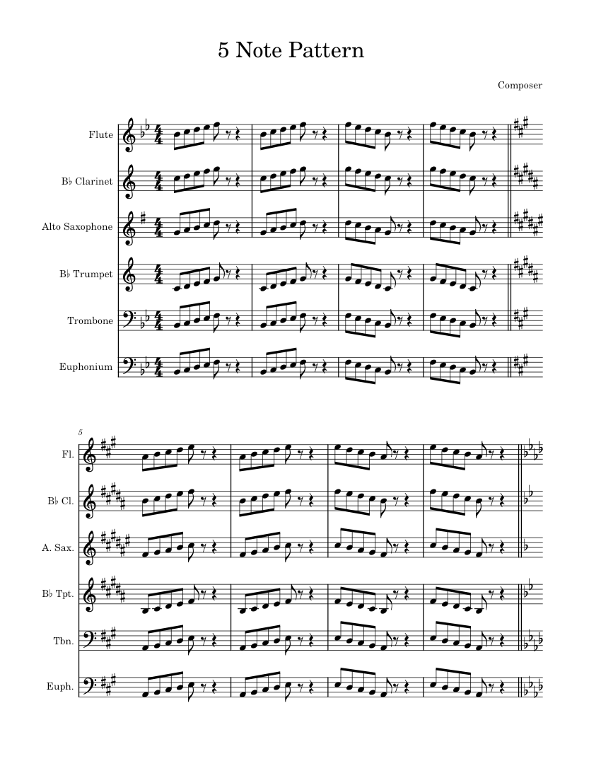5 note pattern score Sheet music for Trombone, Euphonium, Flute ...